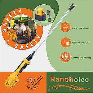 RANCH CHOICE Rechargeable Livestock Prod for Cows Electric Cattle Prod for Cow Dog prod Animal prod with Flexible Shaft (Total 43 INCH)