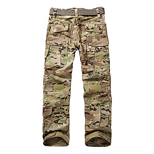 OCANXUE Men's Tactical Pants Camo Cargo Pants Ripstop Work Hiking Pants with 10 Pockets No Belt Size 36