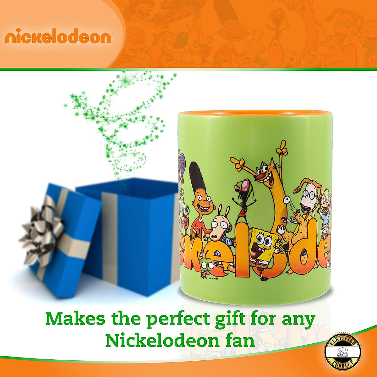 Silver Buffalo Nickelodeon Logo and Characters 90s Nostalgia Ceramic Mug, 14 Ounces