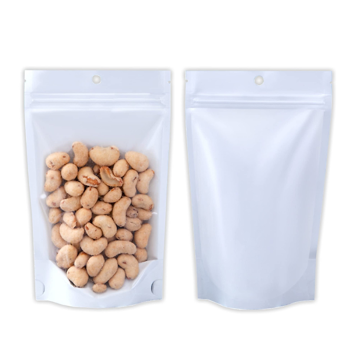 50 Bags White/Clear Resealable Heat Sealable Stand Up Pouch Food Storage Bags with Tear Notch (1 oz - (3.5 in x 5 in))