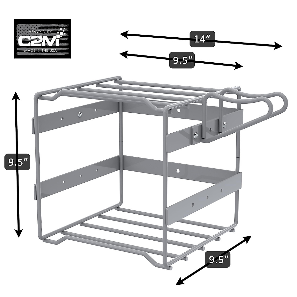 C2M Lawn Power Tool Organizer Wall Mount Rack Hanger for Leaf Blower and Weed Eater - Grey