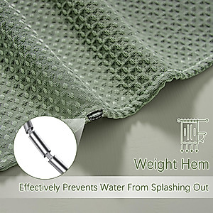 PANGSINNE Sage Green Shower Curtain - Waffle Weave Fabric Heavy Duty for Bathroom, Water Repellent Weighted 256GSM Hotel Quality Machine Washable Bath Curtains with 12 Hooks, 72Wx72H