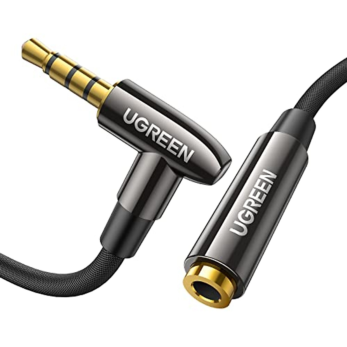 UGREEN Headphone Extension Cable with MIC 4 Pole 3.5mm Extension TRRS Jack Stereo Extender Cord Right Angled Compatible with Gaming Headset Earphone, Switch Lite PS4, TV PC Car, Speaker, 6FT