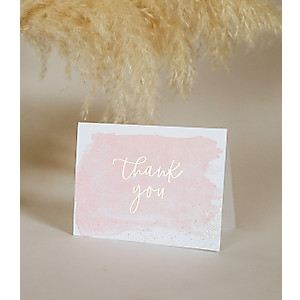Thank You Cards | 48 Blank Gold Foil Watercolor- Baby & Bridal Shower, Graduation, Wedding