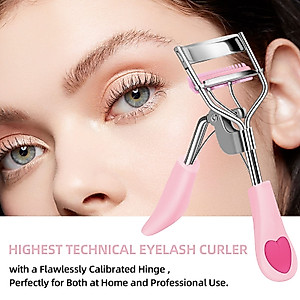 Zowor Eyelash Curler with 5PCS Silicone Refill Pad Fit All Eye Shape Curved Eyelash Curler,Natural and Long Lasting Lash Curler for Women Make Up Gift(Light Pink)