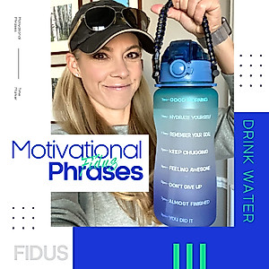 Fidus Large Half Gallon/64OZ Motivational Water Bottle with Paracord Handle & Removable Straw - BPA Free Leakproof Water Jug with Time Marker to Ensure You Drink Enough Water Daily