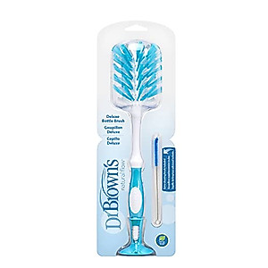 Dr. Brown's Deluxe Baby Bottle Brush with Anti-Colic Vent Cleaning Brush, Soft and Sturdy Bristles, BPA Free, Blue, 1 Pack