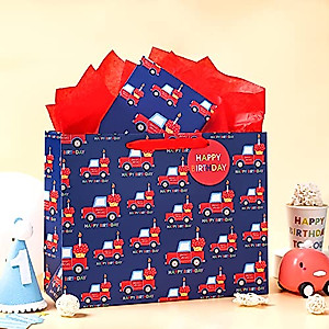 WRAPAHOLIC 13" Large Gift Bag with Card and Tissue Paper - Car Design Happy Birthday