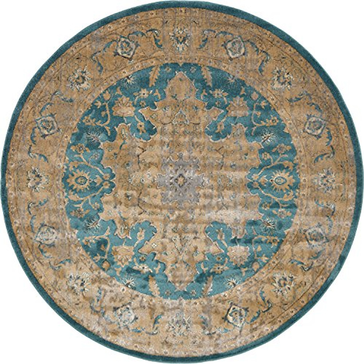 Unique Loom Aurora Collection Over-Dyed, Abstract, Botanical Southwestern, Transitional Area Rug, 8 ft x 8 ft, Teal/Beige