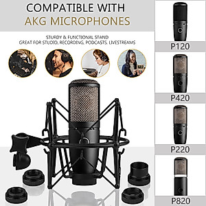 Geekria for Creators Microphone Shock Mount Compatible with AKG P120, P220, P420, P820 Mic Anti-Vibration Suspension Adapter Clamp Mic Holder Clip (Black/Metal)