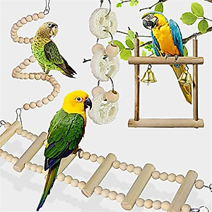 8 Pcs Bird Toy Parrot Swing Chewing Toys- Hanging Wooden Swing Chewing Toy Bells, Ladder Swing for Small Parrots, Macaws, Parakeets, Conures, Cockatiels, Love Birds (011)