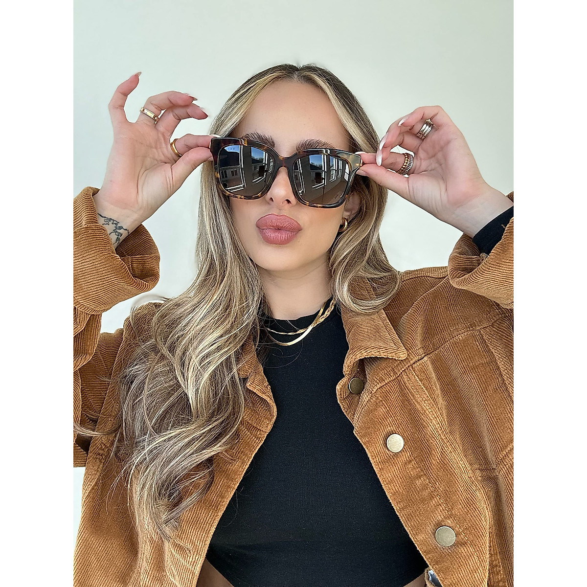 DIFF Bella Designer Square Oversized Sunglasses for Women UV400 Polarzied Protection w/giftable travel case, Amber Tortoise + Steel Gradient