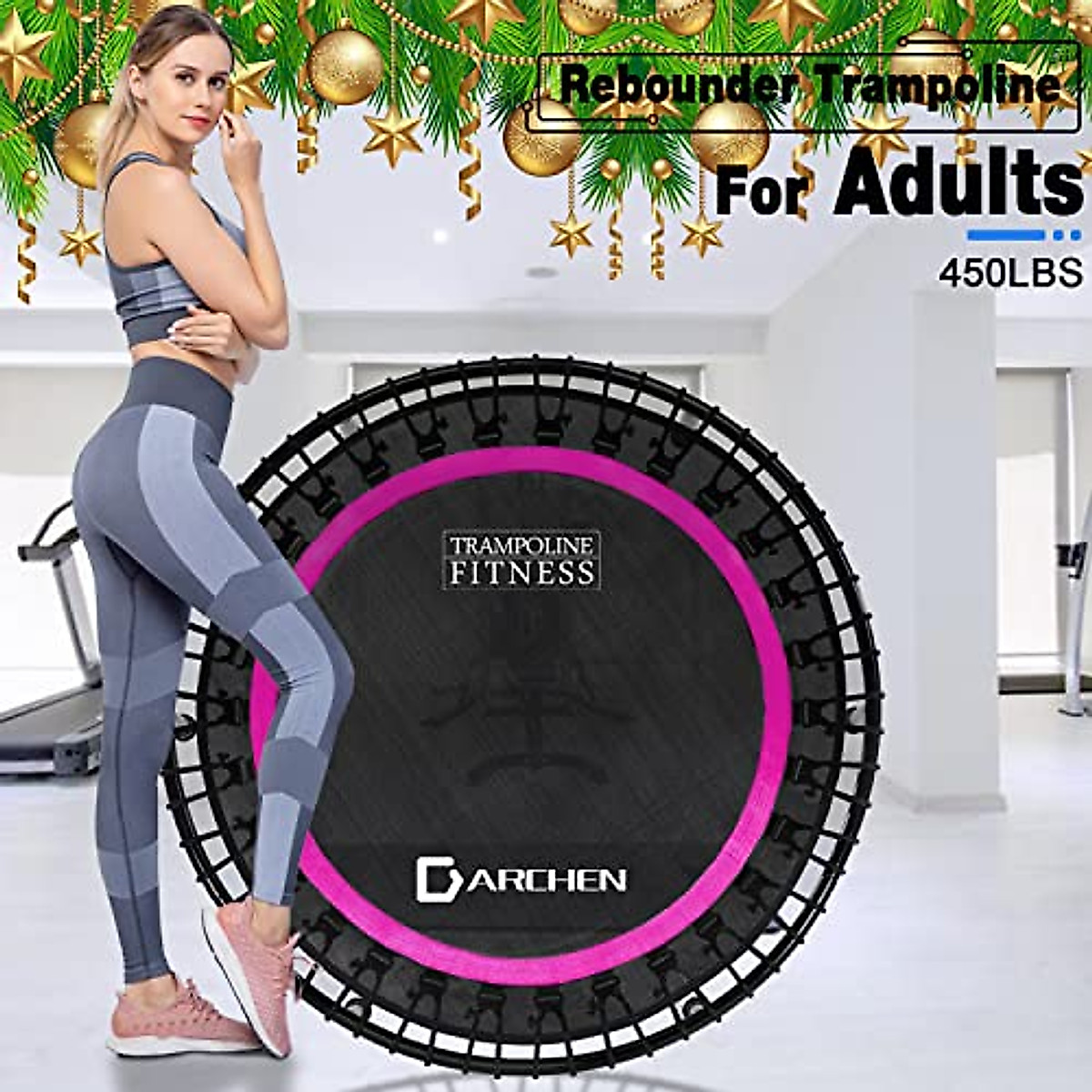 DARCHEN 450 lbs Mini Trampoline for Adults, Indoor Small Rebounder Exercise Trampoline for Workout Fitness, 450 lbs Max-Load Bungees for Quiet and Safely Cushioned Bounce, 40 Inch Gym Trampoline