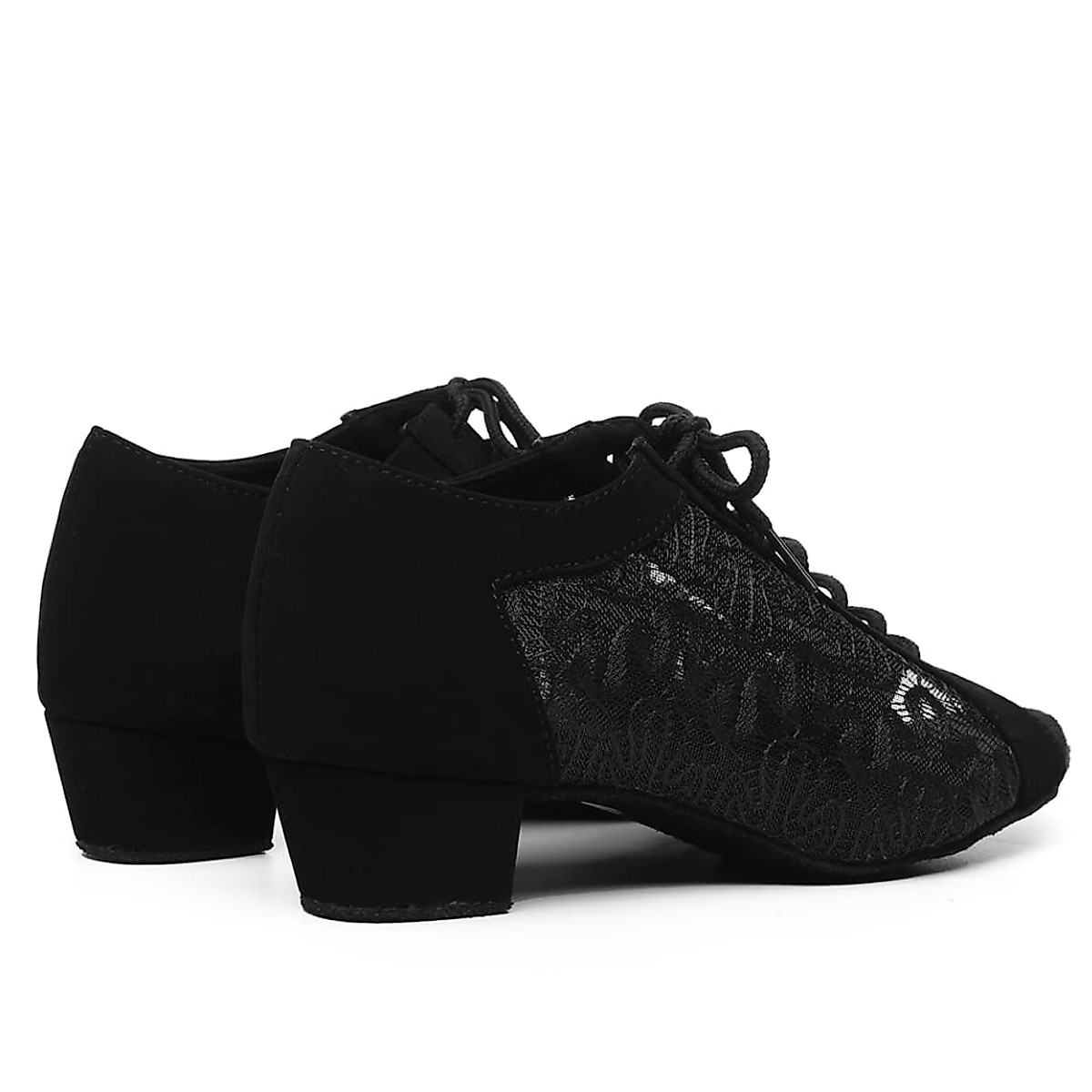 SWDZM Open Toe Women Ballroom Dance Shoes Salsa Latin Practice Shoes Lace-up Teaching Dance Shoes,YCL505,Black,8 US