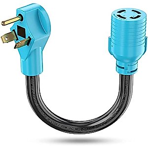 CircleCord NEMA TT-30P to L14-30R Adapter Cord, 30 Amp 3 Prong to 4 Prong Generator Plug Adapter, Generator Transfer Switch Adapter, Generator to House Inlet Box, STW 10 AWG Blue, ETL Listed