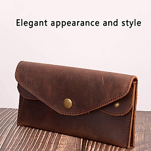 Vintage Men's Wristlet Handbags,Hand-Made Large-Capacity Leather Clutch,Ultra-Thin Wallet