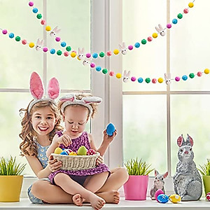 WATINC 2Pcs Easter Felt Garland with Bunny Felt Ornaments Hanging Bunting Happy Easter Party Supplies Classroom Home Decor Photo Props Decor for Mantle Fireplace Wedding Birthday Party Baby Shower