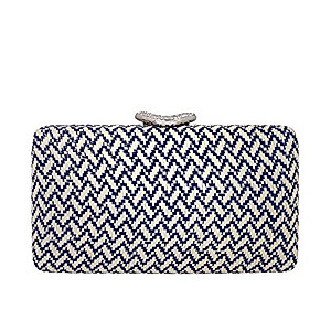 Chevron Raffia Straw Box Clutch with V Ornament
