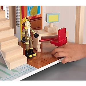 KidKraft Wooden Fire Station Set for 360 Degree Play - Wooden Construction, Working Garage Doors, Bendable Figures, Young Children Toy, Comes with Instructions, Scree Free Toy, Gift for Ages 3+