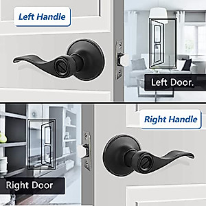 MONKEMON 4 Pack Black Door Handle Wave Style Privacy Door Lever for Bedroom & Bathroom, Interior Door Handle with Lock Keyless, Reversible Handles Set for Left & Right Door