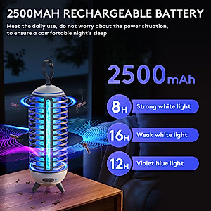 Bug Zapper, Mosquito Zapper Led Light 2 in 1 for Outdoor and Indoor, Wireless Electric Bug Zappers Battery Powered Rechargeable, Insect Fly Traps Fly Zapper for Home Backyard Camping Patio, White