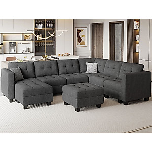 Belffin Modular Sectional Sofa Set with Ottomans Oversized U Shaped Sofa Set with Storage Seat Modular Sofa Couch with Reversible Chaises Modern Fabric Dark Grey