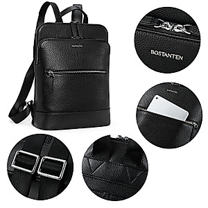 BOSTANTEN Laptop Backpack Purse for Women Genuine Leather Backpack Travel Bag and Womens Wallet Genuine Leather Large Capacity Wristlet Clutch Purse Credit Card Holder with RFID Blocking Black