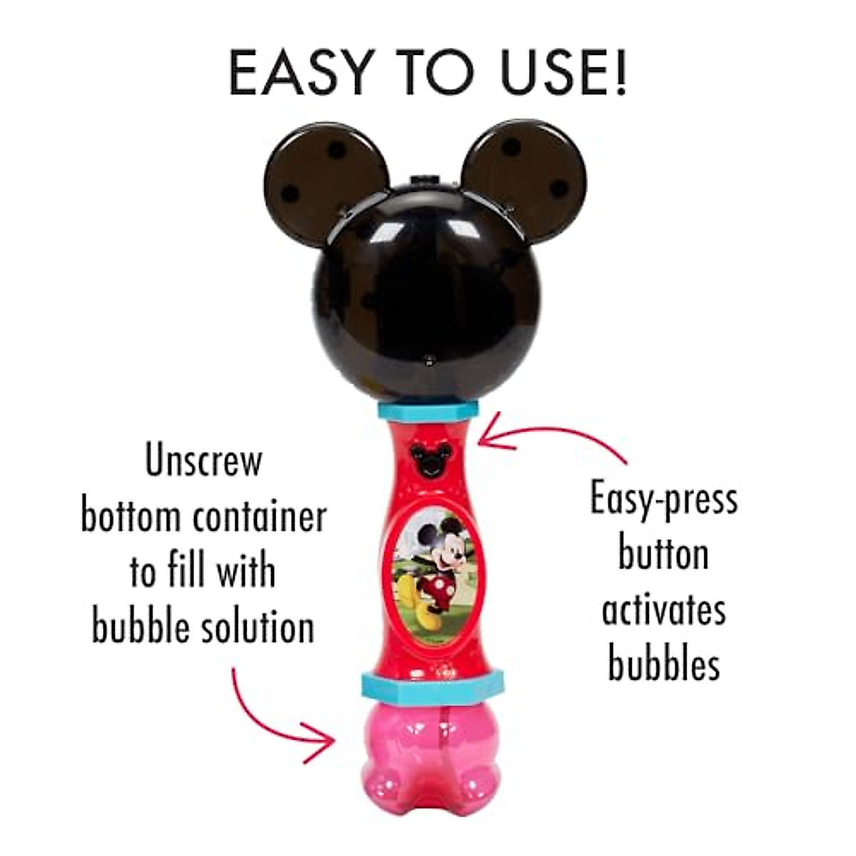 Little Kids Disney Mickey Mouse Light and Sound Musical Bubble Wand, Includes Bubble Solution, Multi (20511)