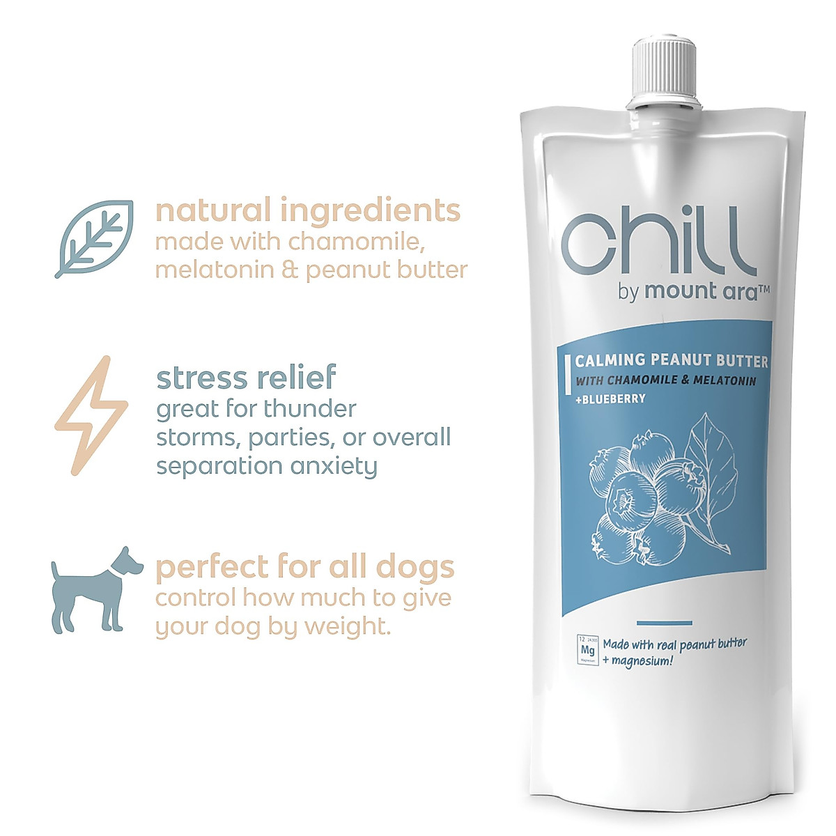 Calming Peanut Butter for Dogs – Dog Calming Peanut Butter with Chamomile, Melatonin, Magnesium and Blueberry, Helps Reduce Anxiety in Dogs, 8 Ounces
