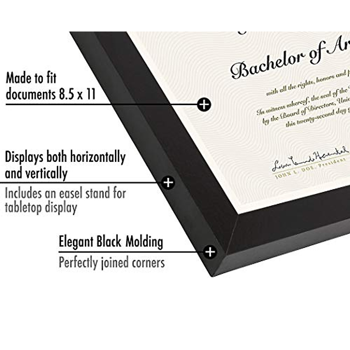 Americanflat 8.5x11 Picture Frame in Black - Set of 2 - Use as Diploma Frame or Certificate Frame with Shatter Resistant Glass - Hanging Hardware and Easel Included for Wall and Tabletop Display