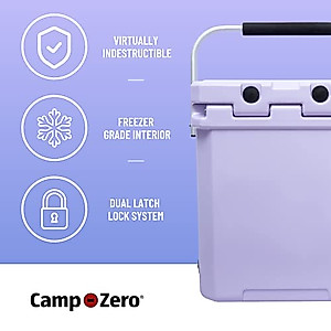 CAMP-ZERO 16L Tall Cooler/Ice Chest with 2 Molded-in Cup Holders & Folding Aluminum Handle | Thick Walled, Freezer Grade Cooler with Secure Locking System & Removable Divider (Lavender)