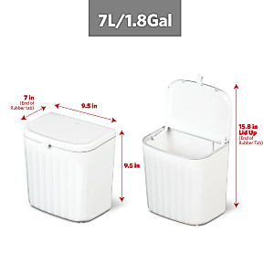 Glad Roomate Under Counter Trash Can | Space Saving Waste Bin for Kitchen Cabinet, Bathroom or Office | Dual Lid for Ease of Opening, 7 Liter, White