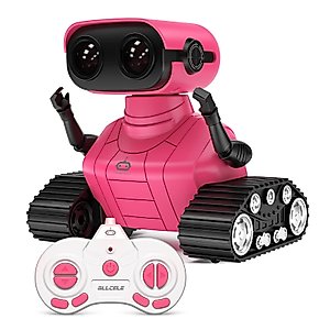 ALLCELE Robot Toys, Rechargeable RC Robots for Kids Boys, Remote Control Toy with Music and LED Eyes, Gift for Children Age 3 Years and Up - Rose Red