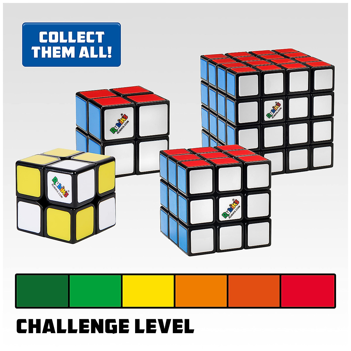 Rubik’s Solve The Cube, 4-Pack Bundle Edge 2x2 Mini 3x3 Original 4x4 Master Brain Tease Toy Gift Set, for Adults & Kids Ages 8 and up Amazon Exclusive