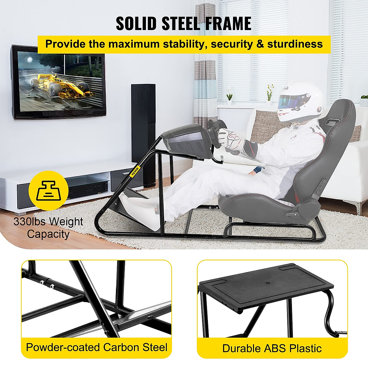 VEVOR Racing Wheel Stand, Pedal Adjustable Racing Simulator Cockpit, Carbon Steel Structure Gaming Wheel Stand, Game Chair Highly Compatible with Logitech Wheels, Thrustmaster Wheels, PS3/4, Xbox 360