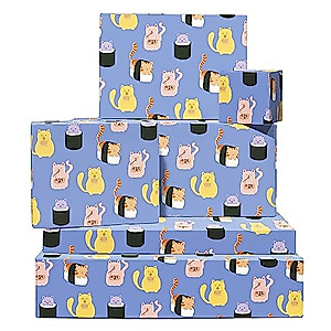 Central 23-6 Wrapping Paper Sheets - Blue Sushi Cats - Fun Gift Wrap for Kids - Boys Girls - Men Women - Birthday Wrap - Recyclable 6 Count (Pack of 1)