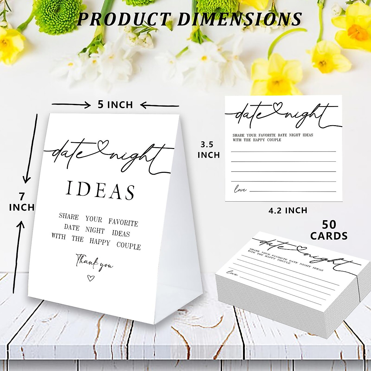 Minimalism Bridal Shower Games Date Night Sign, 1 Date Night Sign and 50 Date Night Cards, Bridal Shower Decorations, Wedding Shower Game-DNYH11