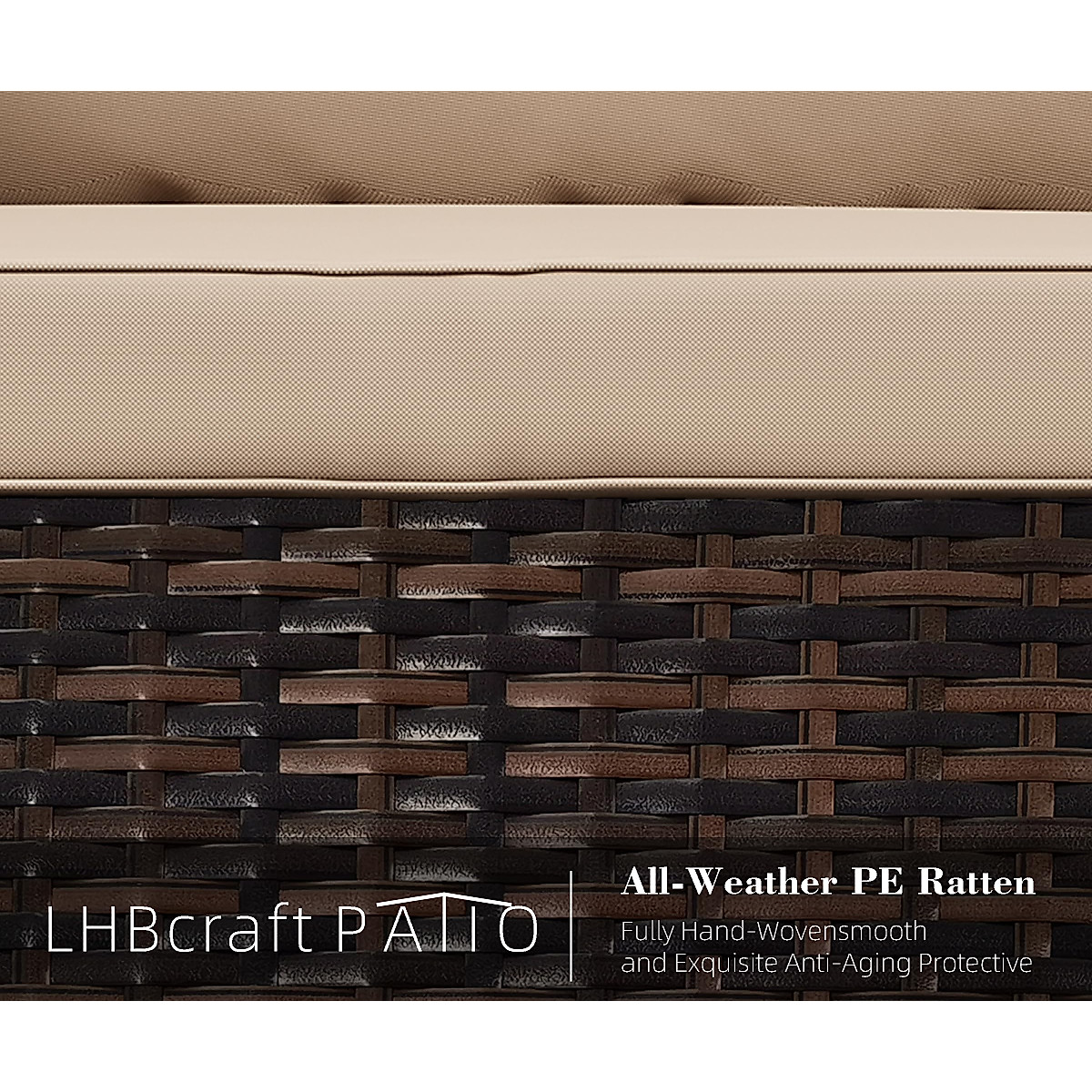 LHBcraft 7 Piece Patio Furniture Set, Outdoor Furniture Patio Sectional Sofa, All Weather PE Rattan Outdoor Sectional with Beige Cushions and Table, Brown Wicker (Brown),(OT002-GR/MS)