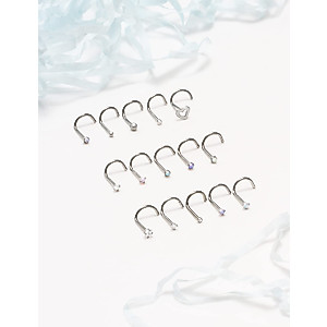Eakxnig Opal 20G Nose Rings Surgical Steel Nose Studs Top CZ 1.5mm Tiny Nose Studs Screw Nose Ring Stud Heart Nostril Piercing Jewelry for Women Men Corkscrew Nose Rings