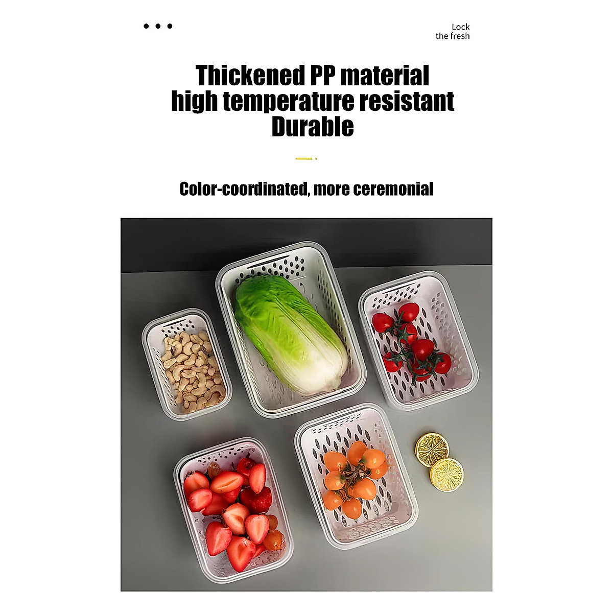 KOXXIAMOQ Fruit and Vegetable Storage Containers for Fridge, 6 Pcs/3 Sets Keep Fresh Produce Saver Containers Keeper, Food Storage Containers with Removable Colander (grey)