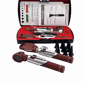 Premium Double Handle Otoscope Set -Otoscope/Great for School -Cynamed (BURGUNDY)