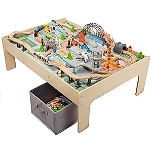 Amazon Basics 120 Piece Wooden Train Set and Table-kids Gift for Age 3Y+, Multi, 48.62 x 18.07 x 7.01 inches