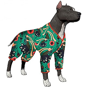 LovinPet XL Doggie Pajamas for Large Dogs - Pet Anxiety Relief Shirt, UV Protection Dog Clothes, Comfy Lightweight Fabric, Turquoise Peacock Prints,Large Dog Pjs, Pitbull Clothes,Green XL