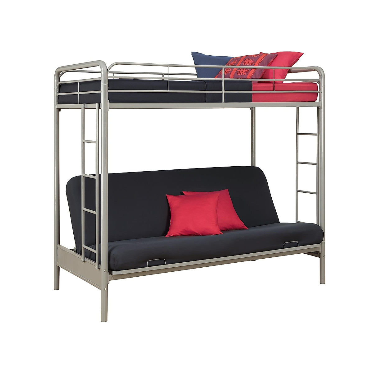 DHP Sammie Twin over Futon Metal Bunk Bed, Silver