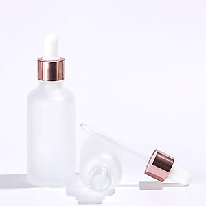 100ml/3.4oz Frosted Glass Dropper Bottles,2 Packs Essential Oil Dropper Bottles Perfume Sample Bottles Cosmetic Containers With Glass Eye Dropper (rose gold lids)