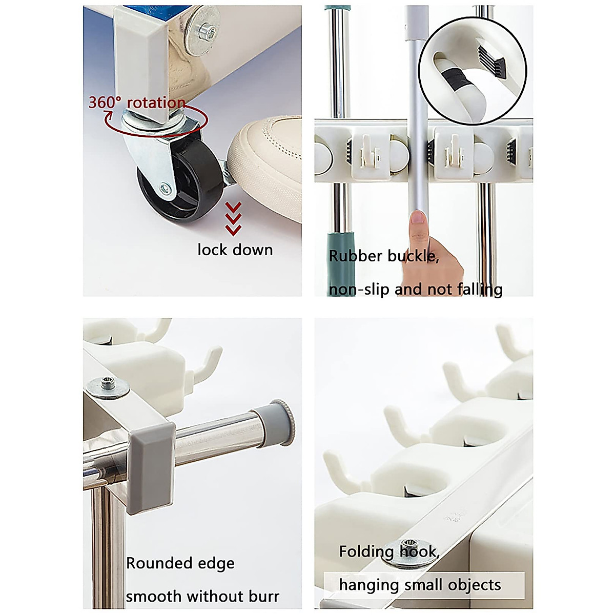 Cleaning Tool Cart Tower Mop Holder Umbrella Stand - Utility Rack for Mops and Brooms, Broom and Mop Holder Put Wet Mops, Movable Commercial Mop Rack for Garden Garage Organizer Mop Drain Rack