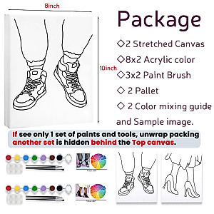 VALLSIP 2 Pack Paint and Sip Canvas Painting Kit Pre Drawn Canvas for Painting for adults Stretched Canvas Couples Games Date Night Shoe Paint Party Favor (8x10)