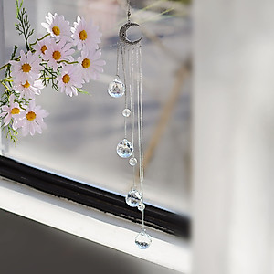 Hanging Clear Crystal Suncatcher Ornaments with Moon Decor Rainbow Maker Crystal Beads Ball Prisms Pendant