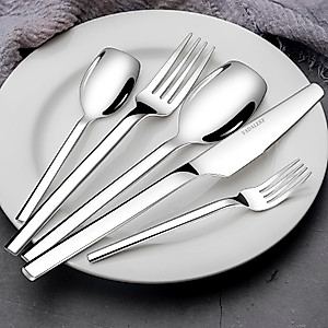 40 Piece Silverware Set, Stainless Steel Flatware Cutlery Set for 8, Mirror Polished Square Tableware Eating Utensils Set for Kitchen, Include Knife Fork Spoon Set,Dishwasher Safe
