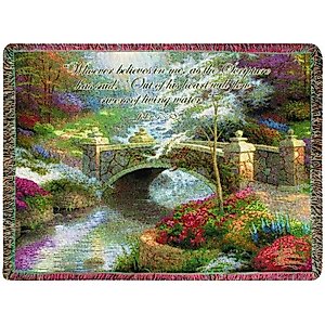 Manual Inspirational Collection Tapestry Throw with Verse, Bridge of Hope by Thomas Kinkade, 60 X 50-Inch